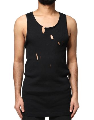 Dolce & Gabbana Black Cotton Rip Style Sleeveless Men Tank T-Shirt