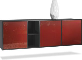 Vladon Kommode Cuba, Made in Germany, Schwarz matt/Bordeaux Hochglanz - Modernes Sideboard f&uuml;r Ihr Wohnbereich - (BxHxT) 182x53x35 cm