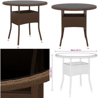 vidaXL Gartentisch &Oslash;80x75 cm Hartglas und Poly Rattan Braun - Gartentisch - Outdoor M&ouml;bel - Gartenm&ouml;bel - Balkonm&ouml;bel - Terrassenm&ouml;bel - Home & Living