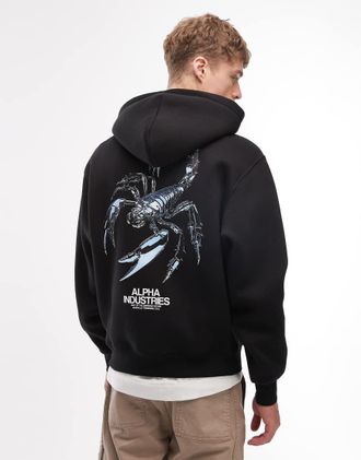 Alpha Industries Sweat &agrave; capuche &agrave; imprim&eacute; scorpion au dos - Noir