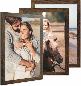 Photolini Bilderrahmen A3 Holz MDF Eiche Dunkel, 3er Set A3 Bilderrahmen 30x42 breit, Rahmen DINA3 mit Acrylglas, Picture Frame 42 x 30 zum Aufhängen, Frame DIN