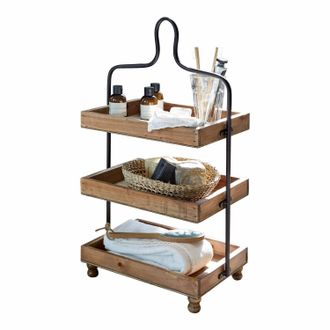 Loberon Etagere Lasse, 3-st&ouml;ckig, gedrechselte F&uuml;&szlig;e, hochwertiges Design, Dekoration, Organisation, Organizer, Wohn-Accessoire, Tannenholz, Eisen, braun/schwa