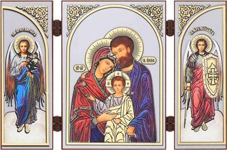 NKlaus Heilige Familie - Ikone Triptychon Christlich - Holz reise Altar - 8,5x13cm - Ikonografie 16645