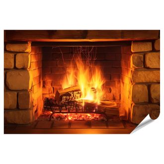 Islandburner XXL Bild Poster Gemütliches Kaminfeuer in einer Steinumrandung für Wohnzimmer Entspannungssuchende Wellness-Spa Premium Bilder Fotodruck