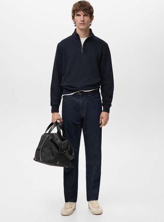 Mango Sweat avec col zipp&eacute; int&eacute;rieur soft-touch bleu marine - Homme - XXL - MANGO MAN