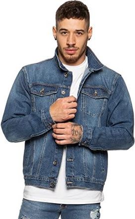 Enzo Jeans Veste en jean pour homme style western classique style camionneur vintage, bleu, 3XL