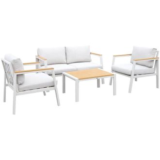 Sweeek Gartenlounge-Set aus Aluminium und Polywood, 4-Sitzer Wei&szlig; / Beige