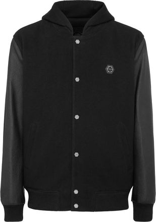 Philipp Plein Homme, Vestes, Noir, Taille: L Bomber Jacket Leather Sleeves