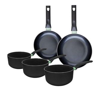 Fackelmann 9430650 Ensemble de 2 poêles de 20 et 24 cm et 3 casseroles 16, 18 et 20 cm, revêtement céramique antiadhésif, sans PFAS, tous feux, induction, four, 