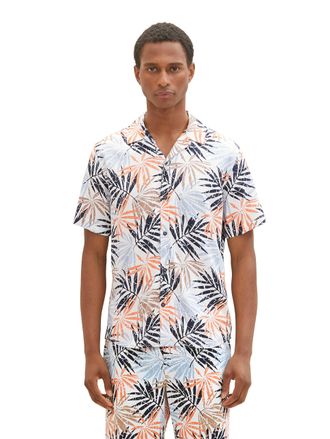Tom Tailor Herren 1036232 Sommer-Hemd mit Muster, 31837-Orange Colorful Leaf Design, XXL