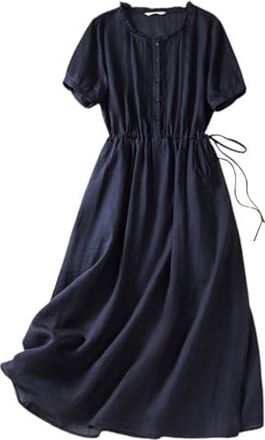 Generic Robe amincissante 2026 pour femmes et loisirs cr&eacute;atifs, couleur unie, l&eacute;g&egrave;re, fine, mi-longue, d&eacute;contract&eacute;e, noir fonc&eacute;, XXL