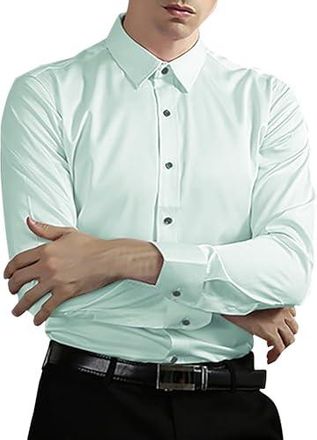 Generic Chemise en satin pour homme - Coupe ajust&eacute;e - Chemise de costume avec bouton Down - Chemise de travail avec col rabattu - Chemise de loisirs &eacute;l&eacute;gante 
