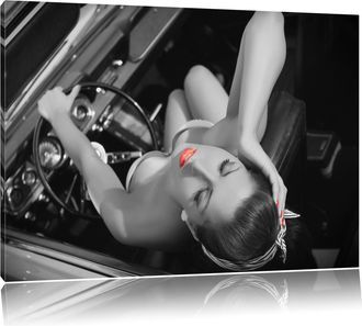 Pixxprint Rockabilly, Retro Style B&W, Größe: 120x80cm, Leinwandbild, fertig gespannt, Wandbild, Dekoration, Kunstdruck, kein Poster