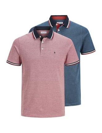 Jack & Jones Jack & Jones Jjepaulos Polo SS 2pk MP Tricot, Rio Rouge/Denim Bleu, XL (Lot de 2) Homme