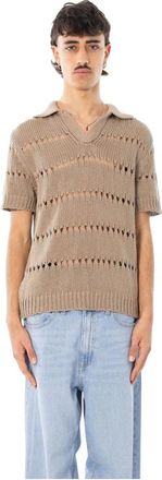 Daniele Fiesoli Homme, Tops, Beige, Taille: M Polo en maille de coton &agrave; rayures perfor&eacute;es