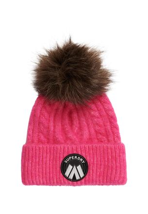Superdry Damen Luxuri&ouml;se Beaniem&uuml;tze mit Zopfmuster Hyper Magenta Pink 1SIZE