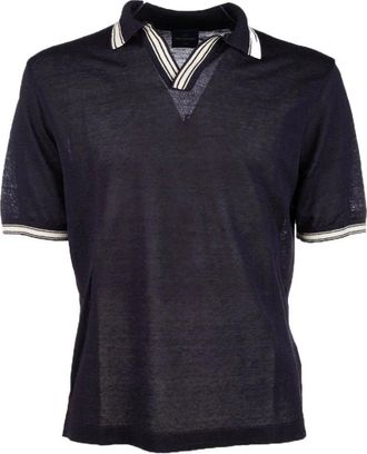 Paul & Shark Homme, Tops, Bleu, Taille: XL Polo Col Ouvert en Lin