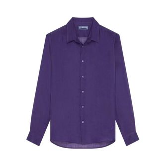 Vilebrequin Homme, Chemises, Violet, Taille: XL Chemise en ramie unie