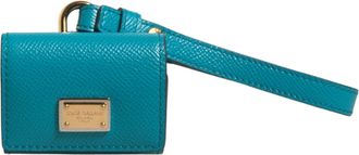 Dolce & Gabbana Unisex Green Logo Plaque Leather Gold Metal Strap Airpods Case Accessory
