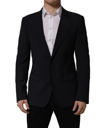 Dolce & Gabbana Black Wool Single Breasted Men Blazer Jacket Polyester Elastane Clothing
