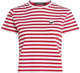 Karl Lagerfeld Gestreiftes Ikon T-Shirt - Rot