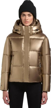 Khujo Damen Winterjacke mit Kapuze warme Steppjacke kurz in gl&auml;nzender Optik mit abnehmbarer Kapuze Devina Shiny-YM Gold Gr. S