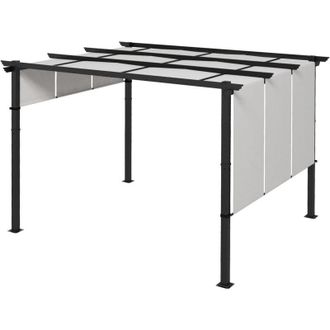OUTSUNNY Pergola 3 toiles coulissantes - dim. 3,57L x 2,96l x 2,35H m - acier &eacute;poxy noir polyester haute densit&eacute; gris