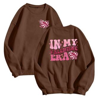 Generic 2026 - Sweat-shirt d&eacute;contract&eacute; &agrave; col rond et manches longues pour femme - Pour la Saint-Valentin, caf&eacute;, XXL