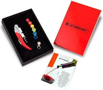 LE CREUSET Le Creuset, Geschenkset GS-142, Wein-Accessoires, Rot/Silber, Metall/Silikon, Inkl. Kellnermesser WT-110, Glasmarkierer-Set