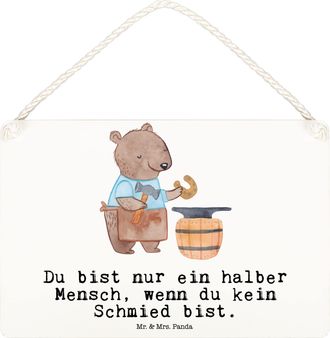 Mr. & Mrs. Panda Schild Schmied Herz DIN A6 - Geschenk, holzbild, T&uuml;rschild, K&uuml;chenschild, Holzschild, kleine aufmerksamkeit