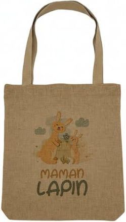 Fabulous Sac Shopping Tote Bag Aspect Lin - Maman Lapin et son B&eacute;b&eacute; Dessin Illustration - Sac de Courses Toile Epaisse 360g Beige Naturel Cabas Port&eacute; Epaule So