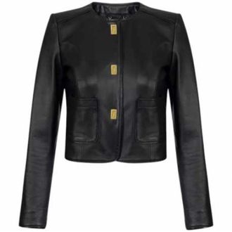 Elisabetta Franchi Schwarze Leder-Statement-Bolerojacke - - Jackets - Damen - Schwarzk - XL