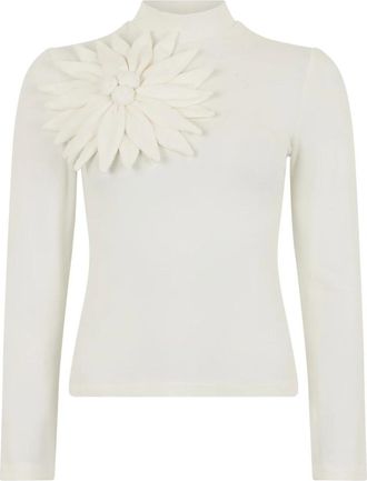 Farm Rio Langarmshirt mit Blumenapplikation - - Tops - Damen - Wei&szlig; - XS