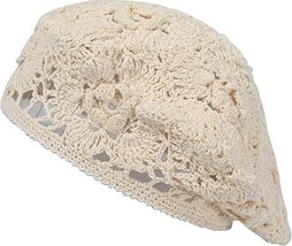 ZLYC Femmes Dété Chapeau de Béret Fait Main Bérets au Crochet(Beige uni.),Taille Unique