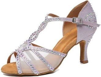 Minitoo Chaussures de danse latine pour femme avec perles de cristal strass Chaussures de mariage, L641 Violet Talon 7 5 cm, 36.5 EU