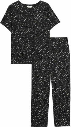 Marks and Spencer Pyjacourt en Coton avec imprim&eacute; M&eacute;lange De Noir Femmes S