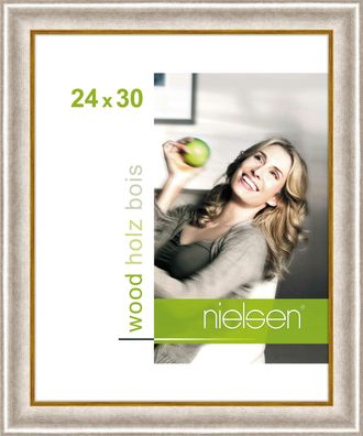 Nielsen Design Bilderrahmen, 24 x 30 cm, Holz, Silber, Rahmen zum Aufhängen im Hoch- & Querformat, Echtglas, Derby