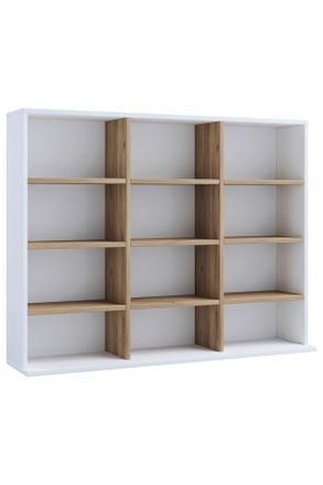 MID.YOU Mid.you Regal Megosa, Wei&szlig;, Honigeiche, Holzwerkstoff, 9 F&auml;cher, 102x82x23 cm, stehend, Wohnzimmer, Regale, B&uuml;cherregale