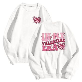 Generic 2026 - Sweat-shirt d&eacute;contract&eacute; &agrave; col rond et manches longues pour femme - Pour la Saint-Valentin, blanc, XL