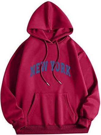 Generic Sweat &agrave; capuche pour homme Los Angeles avec impression de lettres anim&eacute;es - Esth&eacute;tique - New York - Pull &agrave; capuche - Style vintage - Avec cordon de se