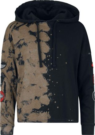 Rock Rebel by EMP Damen schwarzer Kapuzenpullover mit rechter Seite in Bleach-Optik XXL