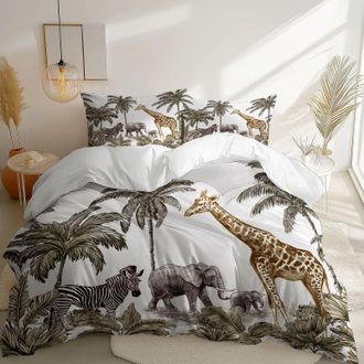 Generic Bettbezug 135 x 200 cm, Wilde Afrika-Savanne Print Bettw&auml;sche, Wei&szlig; Weich Mikrofaser Reversible Bettbez&uuml;ge f&uuml;r Erwachsene Jungen und M&auml;dchen Schlafzim