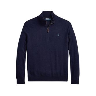 Ralph Lauren Homme, Pulls, Bleu, Taille: L Luxueux pull col roulé zippé en laine mérinos