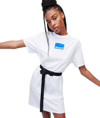 Karl Lagerfeld Karl Lagerfeld Jeans, Femme, Robe T-Shirt À Logo, Coupe Régulière, Blanc, L