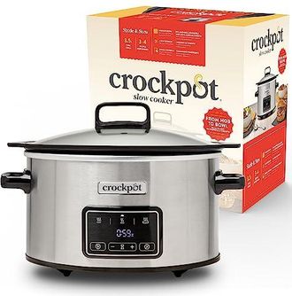 Crock-pot Crockpot Sizzle & Stew Digital Slow Cooker | 3,5 L (3-4 Personen) | Abnehmbare induktionsgeeignete Schüssel für Fleisch und Gemüse | EU 2 Pin Stecker 