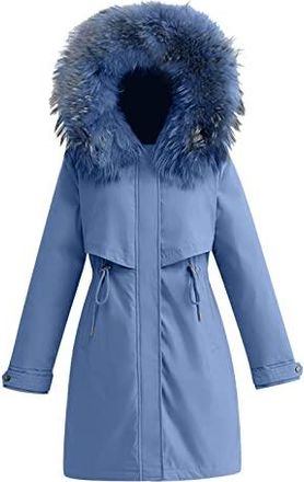 Generic Vestes pour femmes 2026 couleur pure manteau &agrave; capuche fermeture &eacute;clair chaud &eacute;pais avec poches ceinture taille pardessus mode, bleu, 4XL