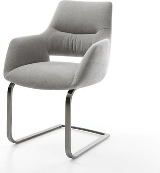 DELIFE Freischwinger Yago-Flex mit Armlehnen Strukturstoff Soft Grau Freischwinger flach Graphit Taschenfederkern, Esszimmerstühle