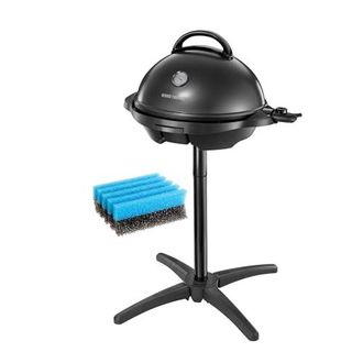 George Foreman Grill 2in1 Elektrogrill: Standgrill & Tischgrill (Innen- & Au&szlig;ennutzung, Balkon & K&uuml;che) und 2 Reinigungsschwamm f&uuml;r Elektrogrill [2er Pack] (zweiseit