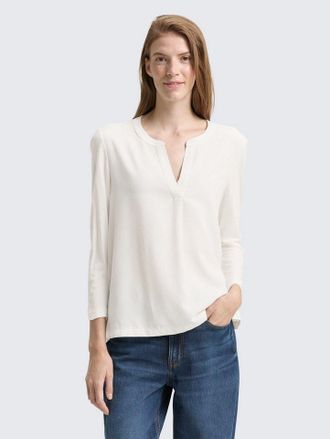 Tom Tailor 3/4-Arm-Shirt T-Shirt Henley Langarmshirt im Material-Mix