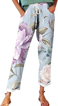 Generic Pantalon Femme Large L&eacute;ger Ete Lin Ample Womens Autumn Fragrant Linen Print Casual Pants Perfect for Spring Comfortable and Trendy for Relaxed Days an